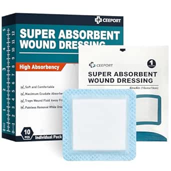 Amazon.com: Ceeport Super Absorbent Dressing Pads for Wound Care, 4"X4" 10 Count, Nonstick Gauze ...