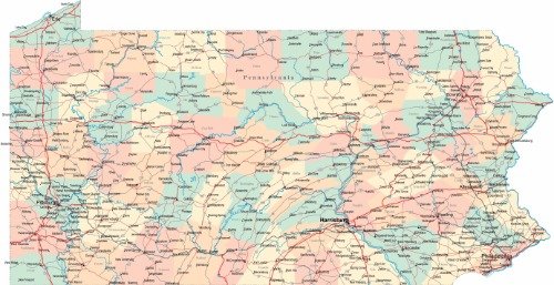 PENNSYLVANIA STATE ROAD MAP GLOSSY POSTER PICTURE PHOTO city county pa ...