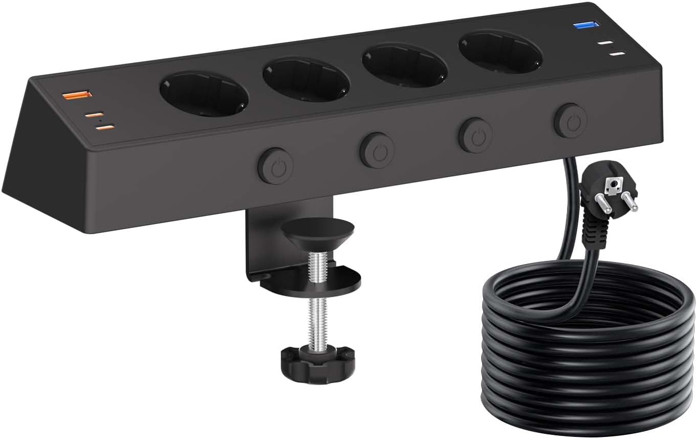 3 Fach Tischsteckdose mit 2 QC und Typ-C PD20W, 7 in 1 ...