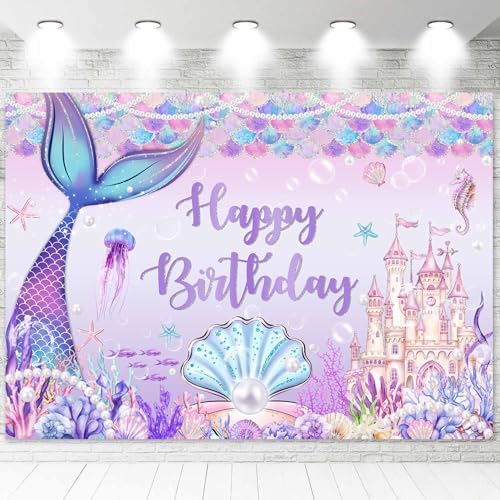 Amazon.com : Sensfun Mermaid Birthday Backdrop Under The Sea Birthday ...