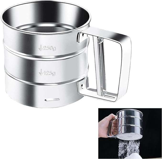 Stainless Steel Flour Sifter Shaker, Semi Automatic Hand Held Flour ...