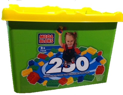 Mega Bloks 250 Piece Set With Large Green and Yellow Storage Tub ...