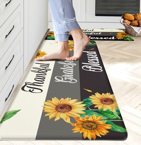 Amazon.com: Sunflower Kitchen Rugs Set of 2, Sunflower Decor Cushioned ...