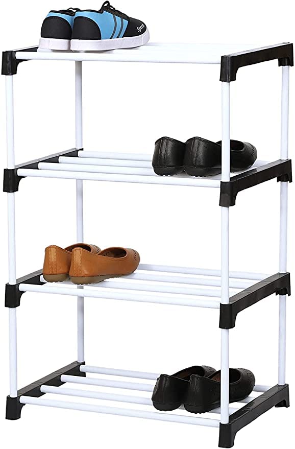 Multipurpose Portable Foldable Shoe Rack with 4 Shelves, Black White ...