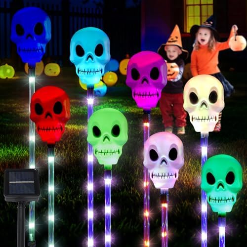 Amazon.com: VATOS Halloween Decorations Outdoor Skull Solar Lights ...