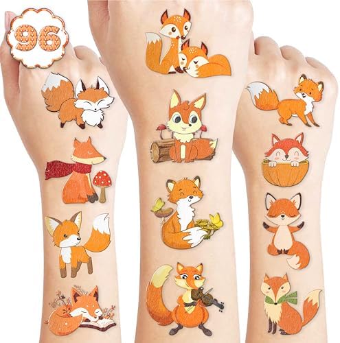 Amazon.com : 100PCS Fox Temporary Tattoos Stickers Theme Woodland ...