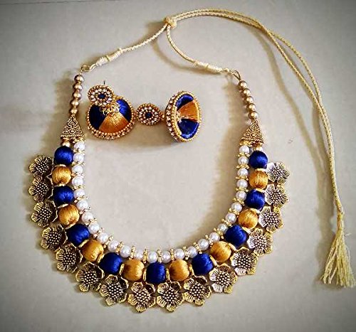 Buy Blue Non-Precious Metal Base Metal Pearl Traditional Necklace at ...