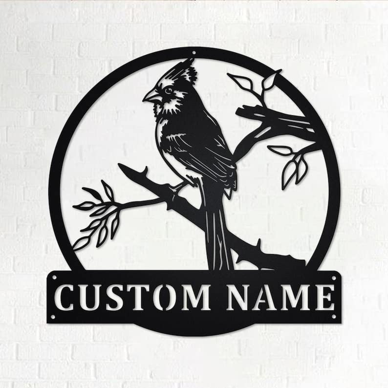 Amazon.com: HUSSIO Custom Cardinal Bird Metal Wall Art, Personalized ...