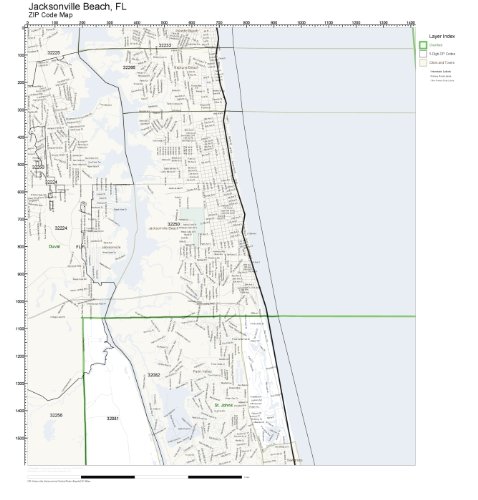Amazon.com : ZIP Code Wall Map of Jacksonville Beach, FL ZIP Code Map ...