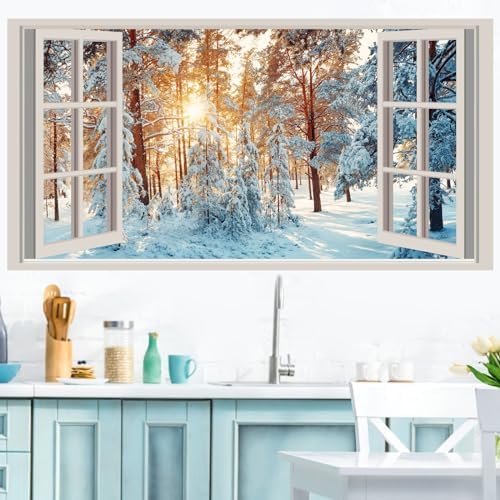 Amazon.com: Winter Forest Wall Stickers 3D Fake Windows Wall Sticker ...