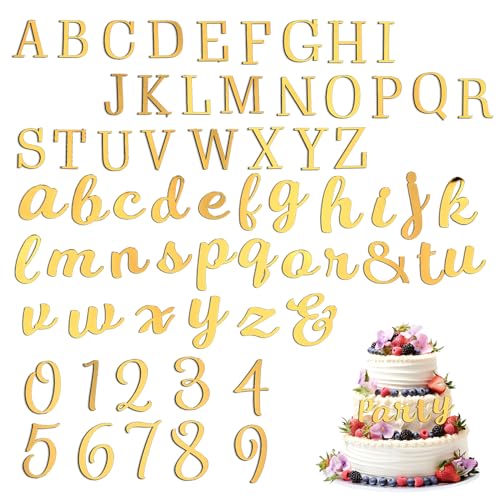 64PCS Acrylic Letters Cake Topper Gold Acrylic Cake Alphabet Numbers ...