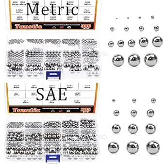 Tanstic 330Pcs 16 Size Metric Precision Steel Bearing Steel Ball + 265Pcs 12 Size SAE Imperial ...