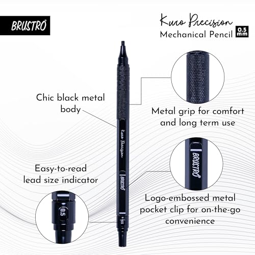 BRUSTRO Kuro Precision Mechanical Pencil | Tip Size - 0.5mm With 20 ...