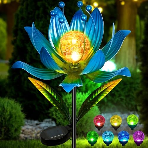 Amazon.com: 360°Solar Wind Spinner with Lights Blue Metal Garden ...