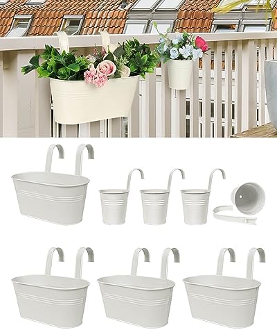Amazon.com: Metal Hanging Flower Pots for Railing fence - 8 PCS White ...
