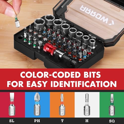 ARROW 48-Piece 1/4" Screwdriver Bit & Socket Set, Color-Coded S2 Steel ...