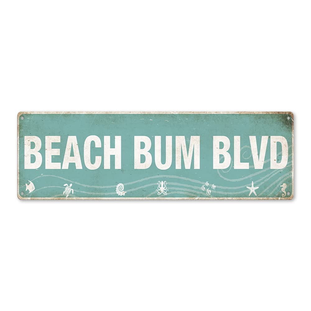 Amazon.com: Artoukny Beach Bum BLVD Sign Vintage Tin Sign Rusty Metal ...
