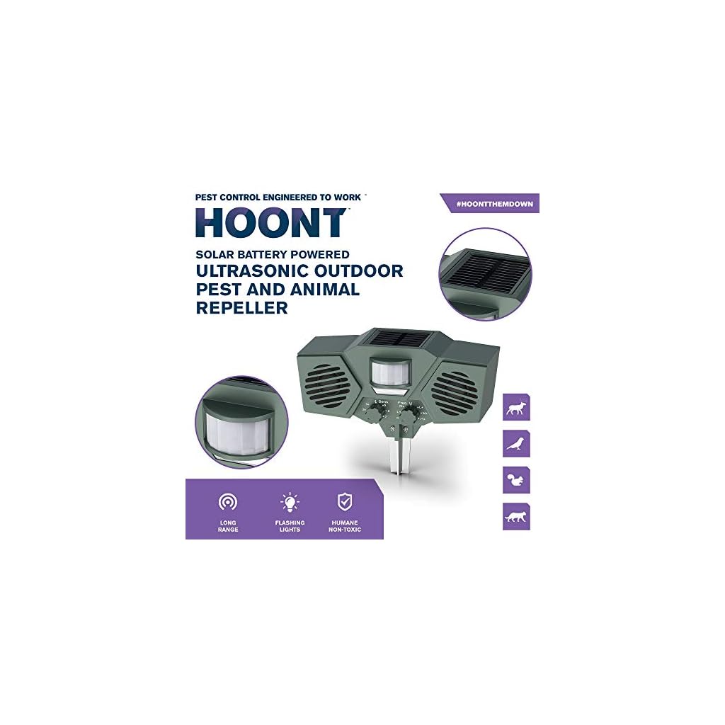Hoont Solar Powered Motion Activated Ultrasonic with Flashing Strobe ...