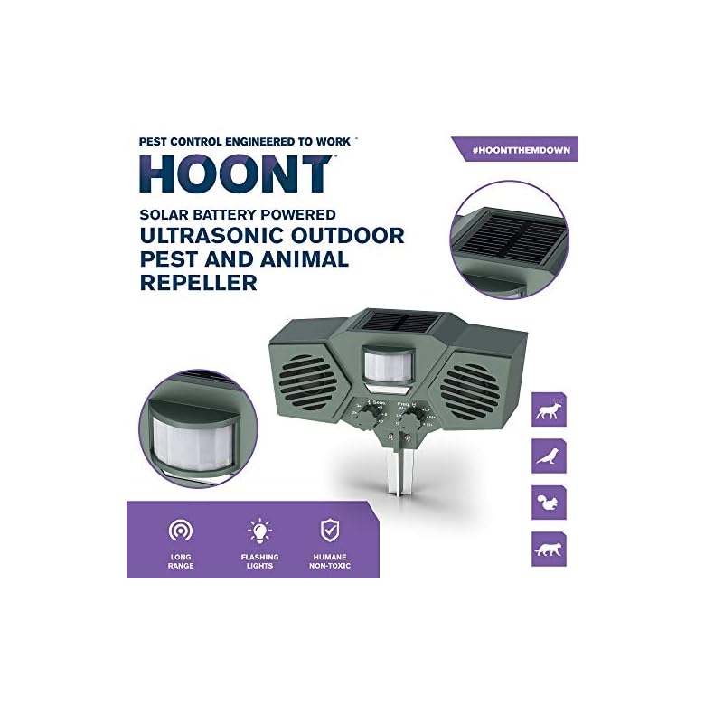 Hoont Solar Powered Motion Activated Ultrasonic with Flashing Strobe ...