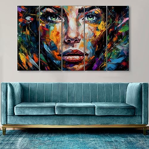 The Castle Decor-Multicolour woman face Abstract Art painting Set of 5 ...
