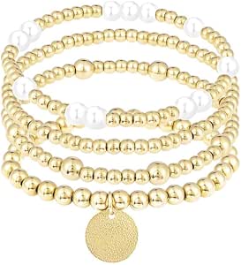 Amazon.com: RDISOR Gold Bracelets for Women, 14K Gold Plated Beaded ...