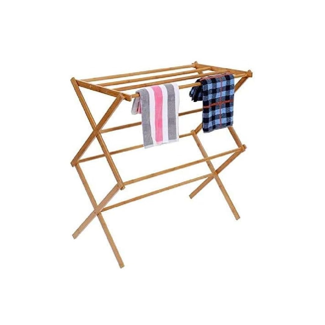 2 Tier Bamboo CLothes Airer Dryer Vintage Collapsible Storage Drying ...