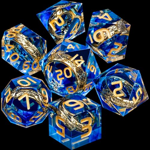 Sharp Edge DND Dice Resin Set for D&D RPG: 7-Piece Luminous Polyhedral ...