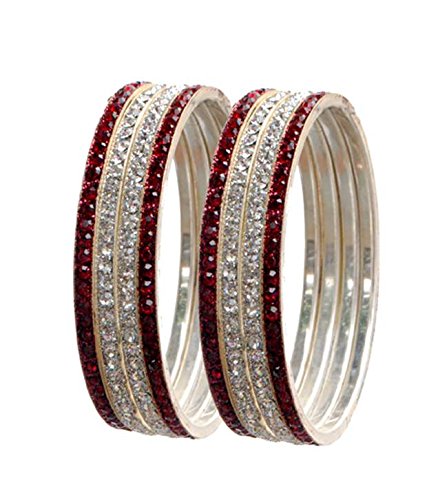 Buy BRASS BANGLES IN zarkan chudi maroon silver (pack of 8pis) (2.8 ...