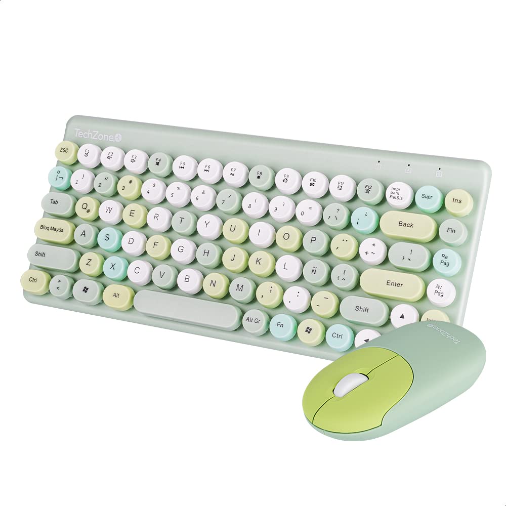 TECHZONE Happy Colors Kit de Teclado en Español y Mouse Inalámbrico ...