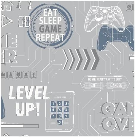 Fresco Game Over Grey & Navy Wallpaper | Grey Novelty Kids Wallcovering ...
