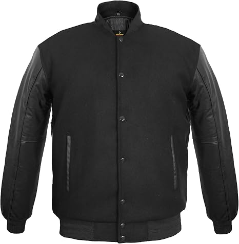 Deckra Men's Varsity Jacket Genuine Leather Sleeve and Wool Blend ...