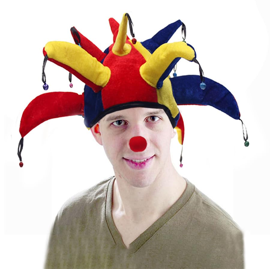 Jester Costume Clown Hat and Nose Set Funny Novelty Hat Halloween Party ...