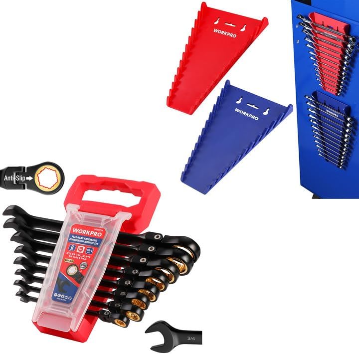 WORKPRO 2-Pack Magnetic Wrench Organizer & 8-piece Flex Head Ratcheting ...