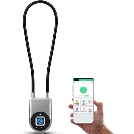 eLinkSmart Fingerprint Cable Lock, 14" Long Shackle Keyless Biometric Waterproof Smart Cord ...