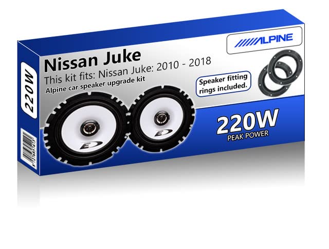Alpine car speakers 6.5" 17cm for Juke Rear Doors + Adaptor pods 220W ...