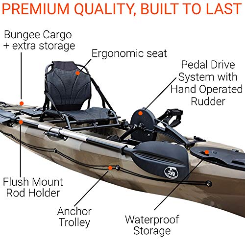 BKC PK12 12' Single Propeller Pedal Drive Fishing Kayak W/Rudder System ...