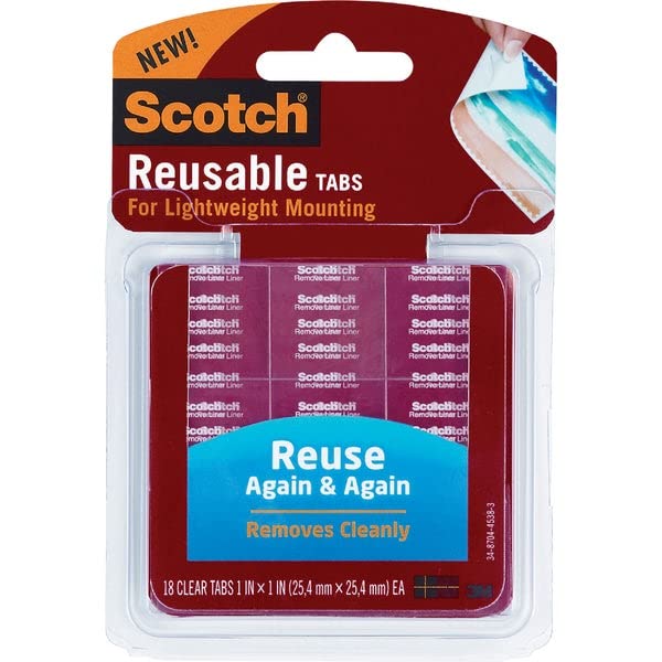 Scotch Removable Scotch Restickable Tabs, Clear, 1-in X 1-in, 18-Tabs ...