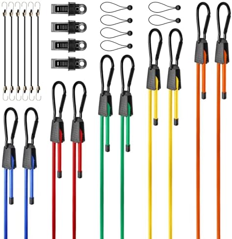 Dtructiew 26Pcs Adjustable Carabiner Bungee Cords with Hooks Set, 18 ...