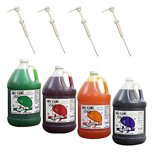 Amazon.com: Snow Cone Syrup Gallons W/Pumps (Cherry-Orange-Lime-Grape ...