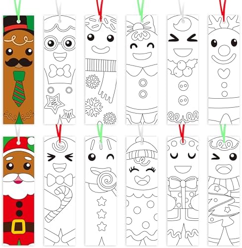 Amazon.com: 100PCS Christmas Color Your Own Bookmarks, 10 Styles Xmas ...