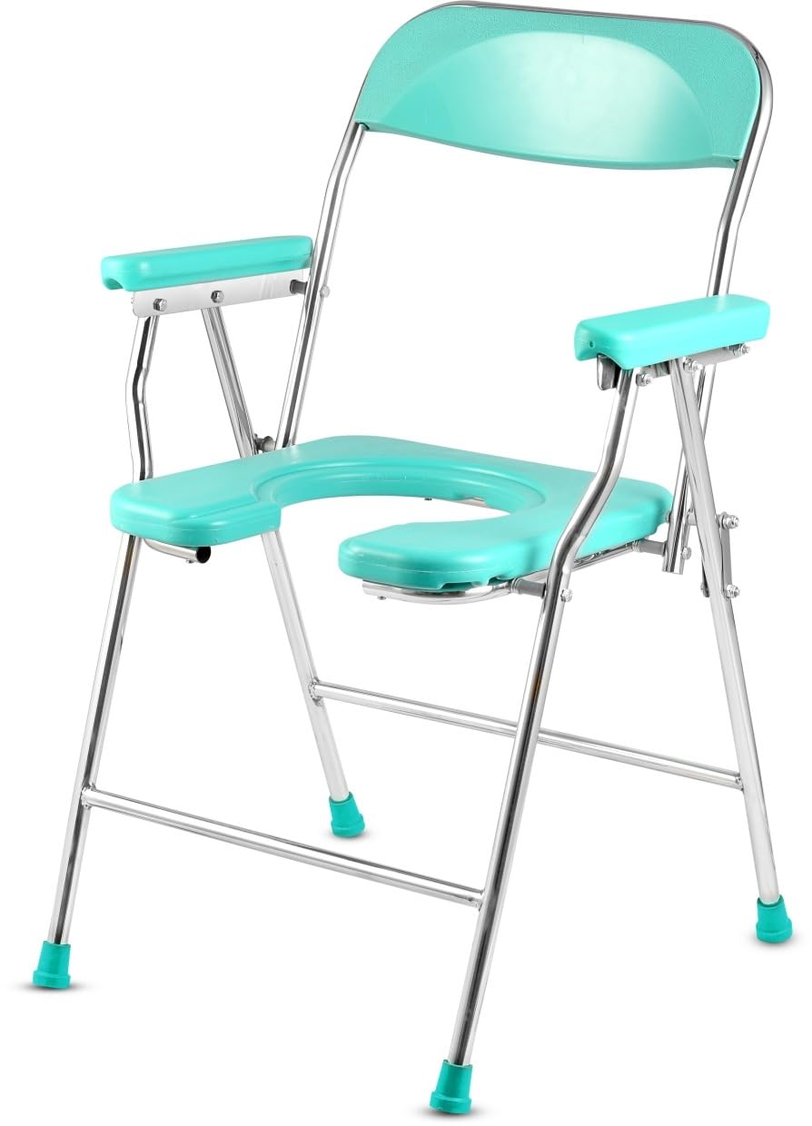 AMSCOS Folding Commode Chair | Stainless Steel (SS202 Grade) Mobile ...