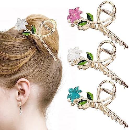 Amazon.com : Flower Hair Claw Clips,3 Pcs Cute Metal Spring Hair Clips ...
