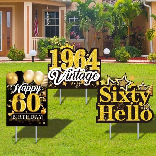 Amazon.com : Rngmsi 60th Birthday Yard Sign Decorations - 3PCS Black ...