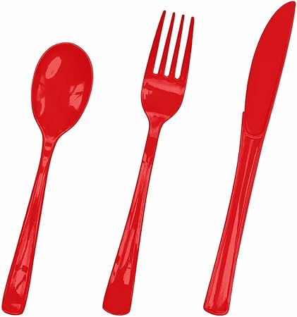 Amazon.com: HEIPINIUYE 75 Pack Red Plastic Cutlery Heavy Duty Red ...