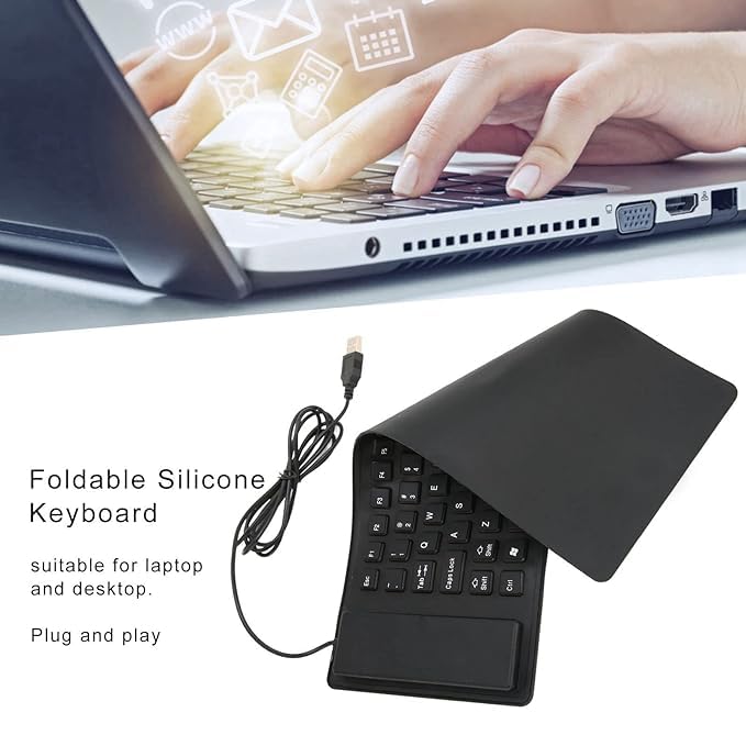 Foldable Silicone Keyboard, USB Wired 85 Keys Waterproof Rollup Silent ...