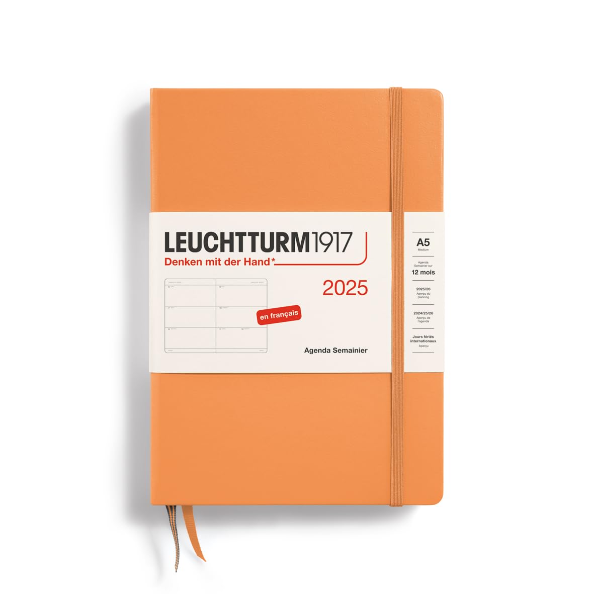 LEUCHTTURM1917 370852 Weekly Planner Medium (A5) 2025, Apricot, French ...