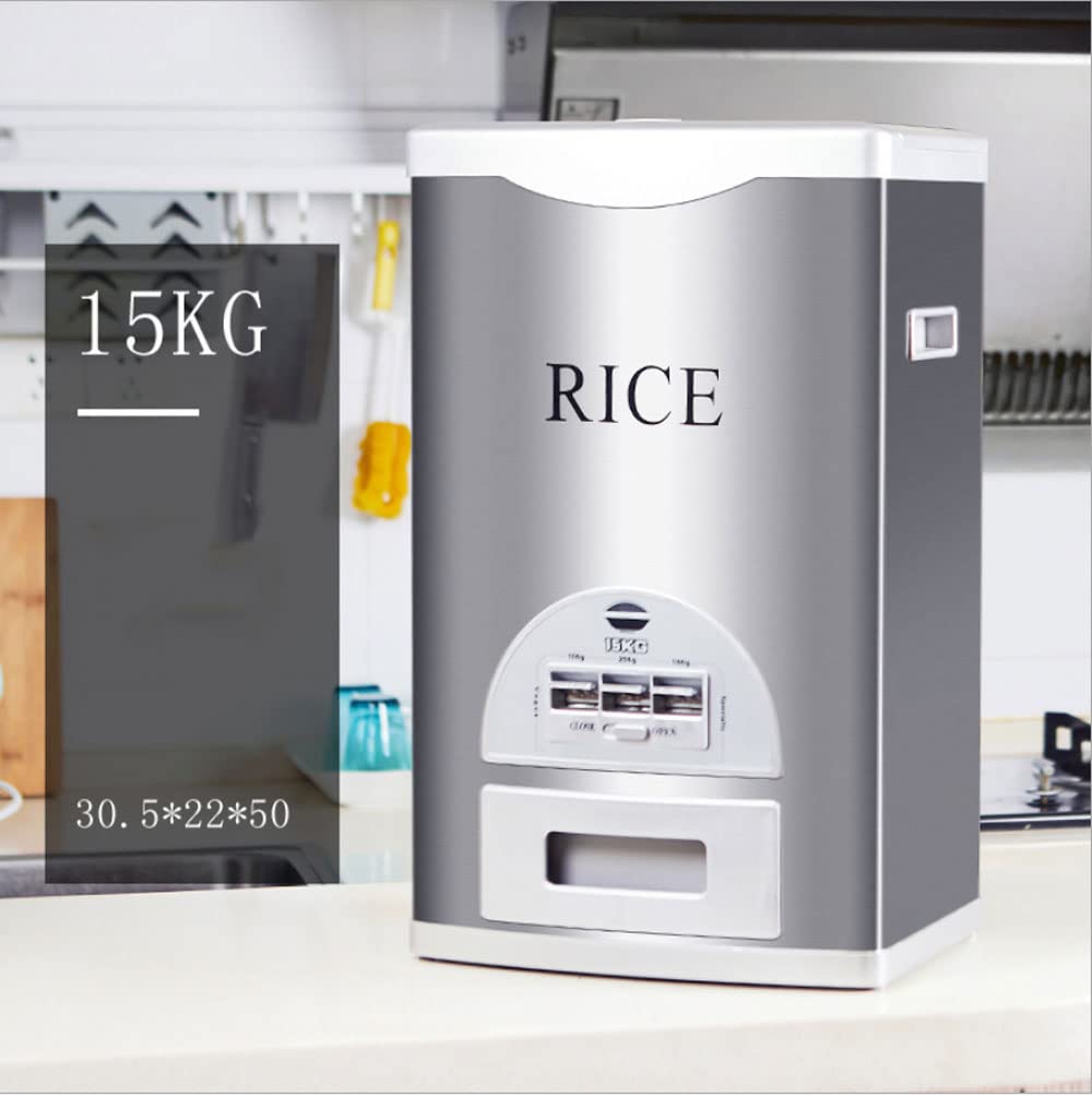 Kitchen Grain Storage Organizer 33lb Stainless Steel Rice Dispenser ...