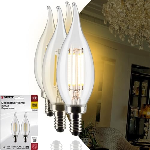 Satco LED Clear Candelabra Light Bulbs, 3 watt Type CA10 Light Bulbs ...