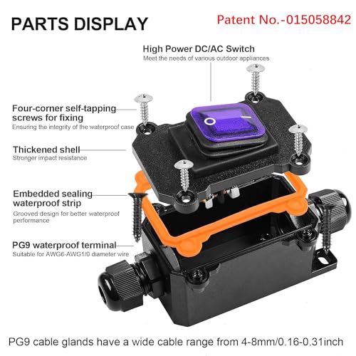 Gebildet Inline Cord Switch DPST Rocker Switch IP66 Waterproof, 20A ...