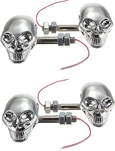 AUTOSiTY Front/Rear LED Skull Chrome Indicator Light/Turn Signal Light ...